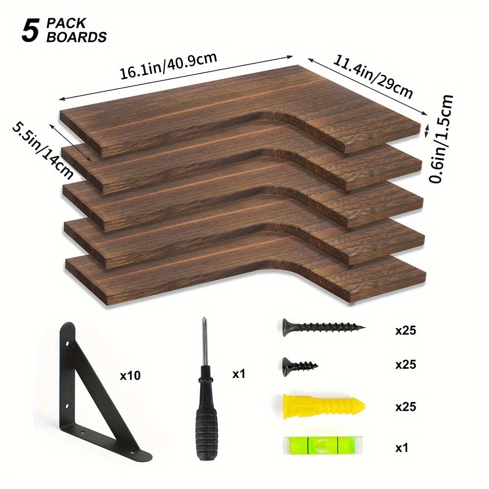 [Halloween/Christmas] BIBEAR 5/6pcs Rustic Wood Corner Floating Shelves ...
