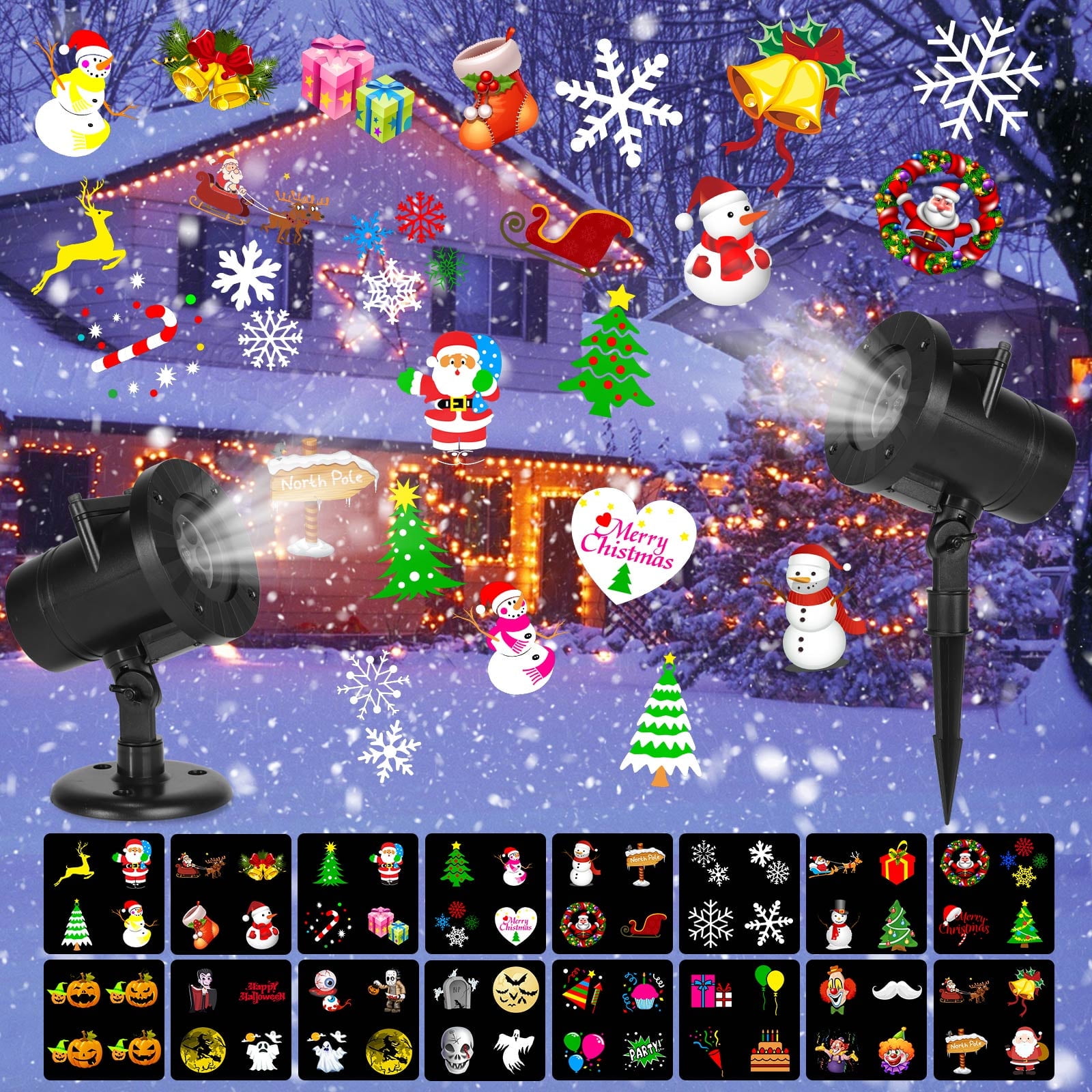 Halloween Christmas Projector Lights Outdoor with 16 Patterns Slides ...