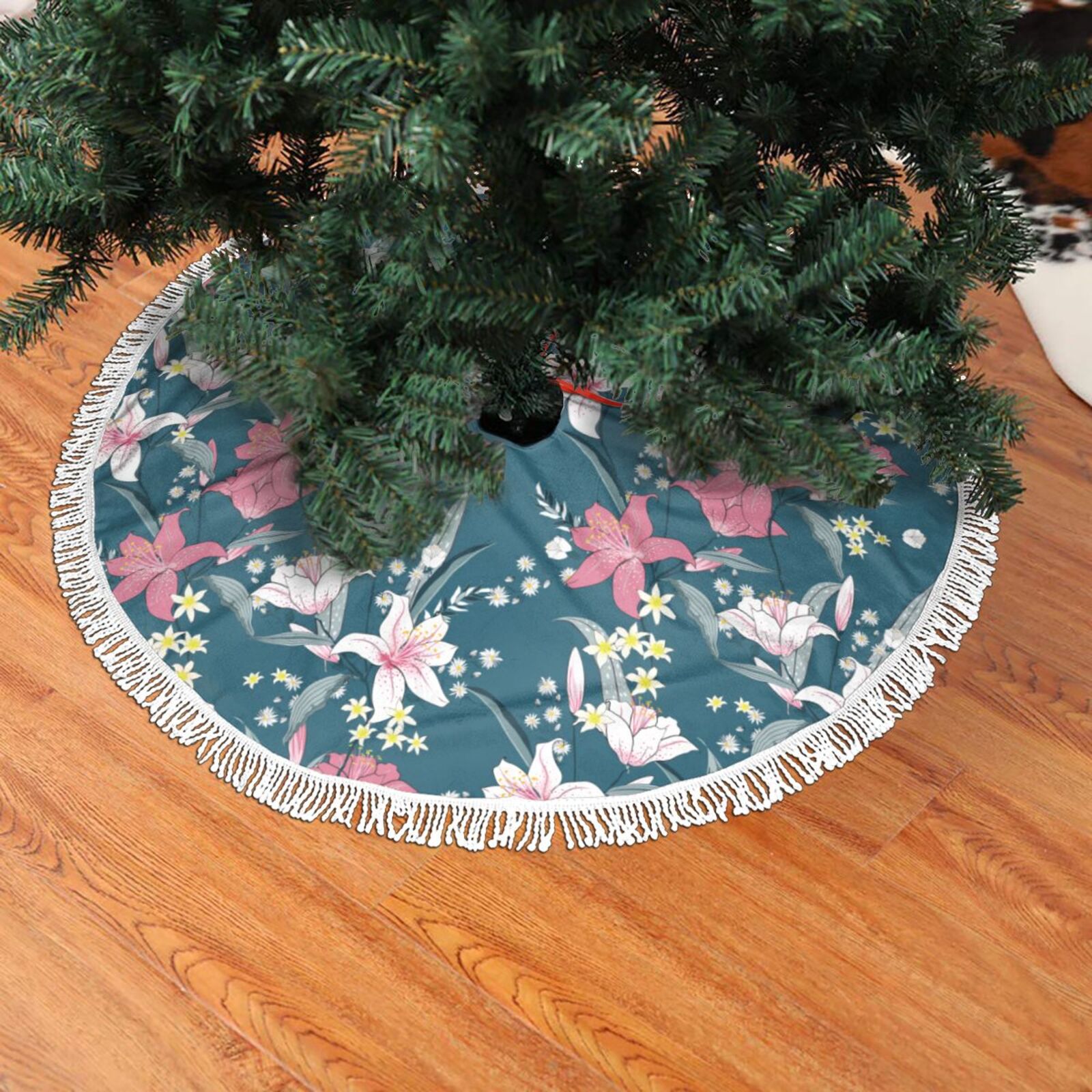 Halloween Christmas Tree Skirt, Beautiful Lilies Flowers Tree Mat Tree ...