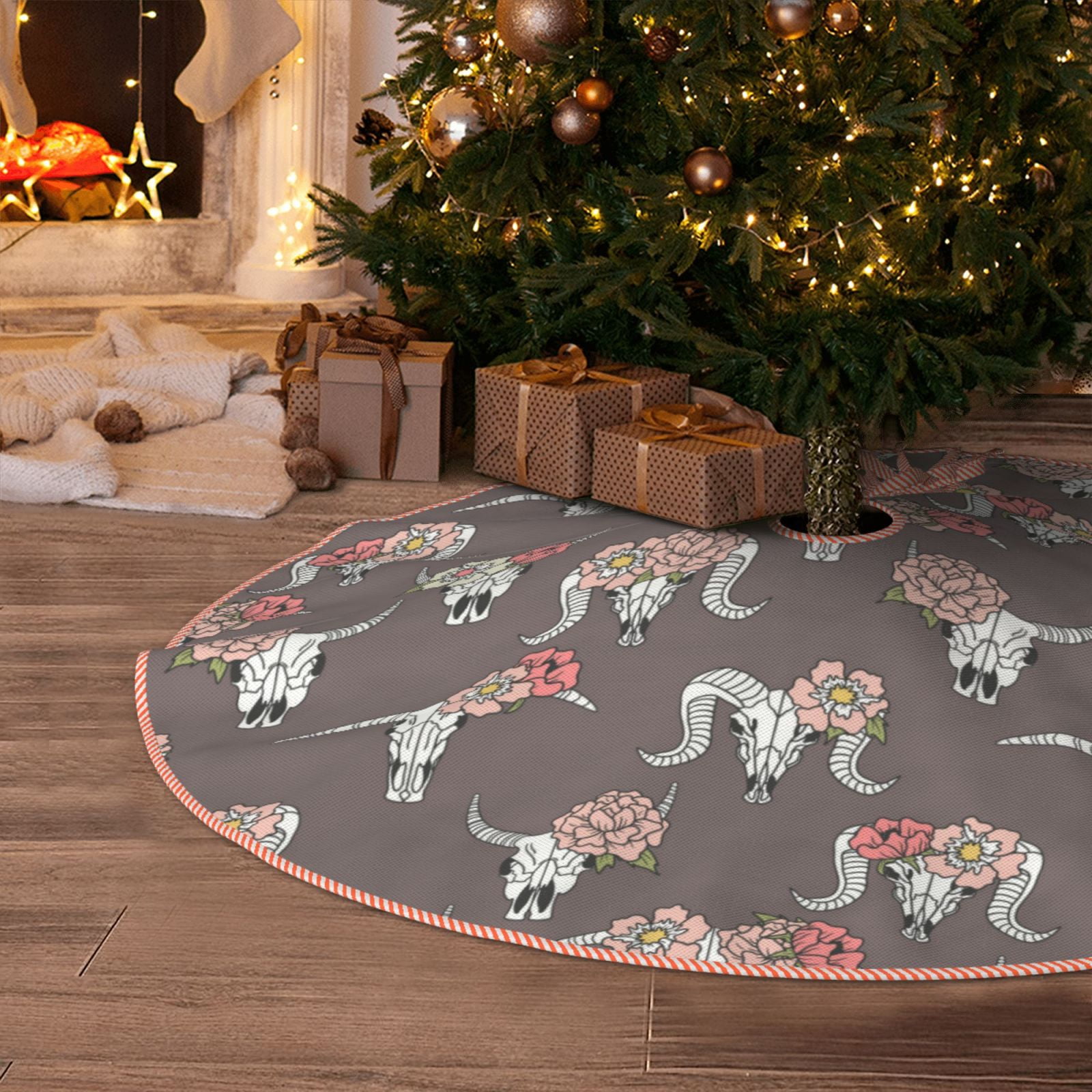 Halloween Christmas Tree Skirt - Cartoon Cool Goat Skull 30 Inches ...