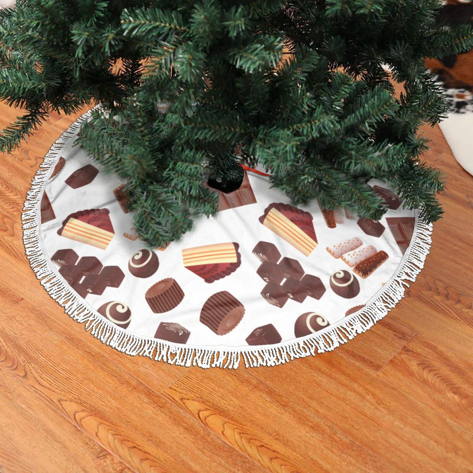 Halloween Christmas Tree Skirt, Chocolate Dessert Print Tree Mat Tree ...