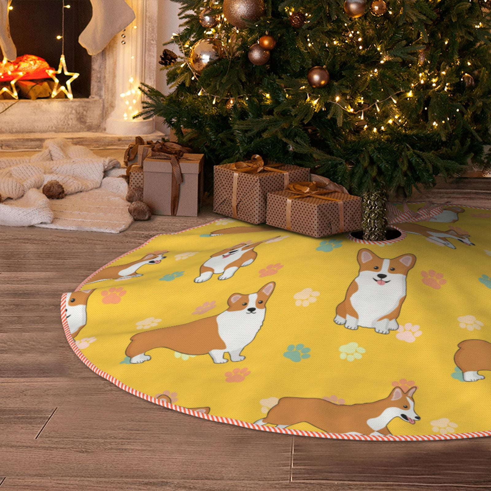Halloween Christmas Tree Skirt - Cute Corgi Dog Colorful Footprints 36 ...