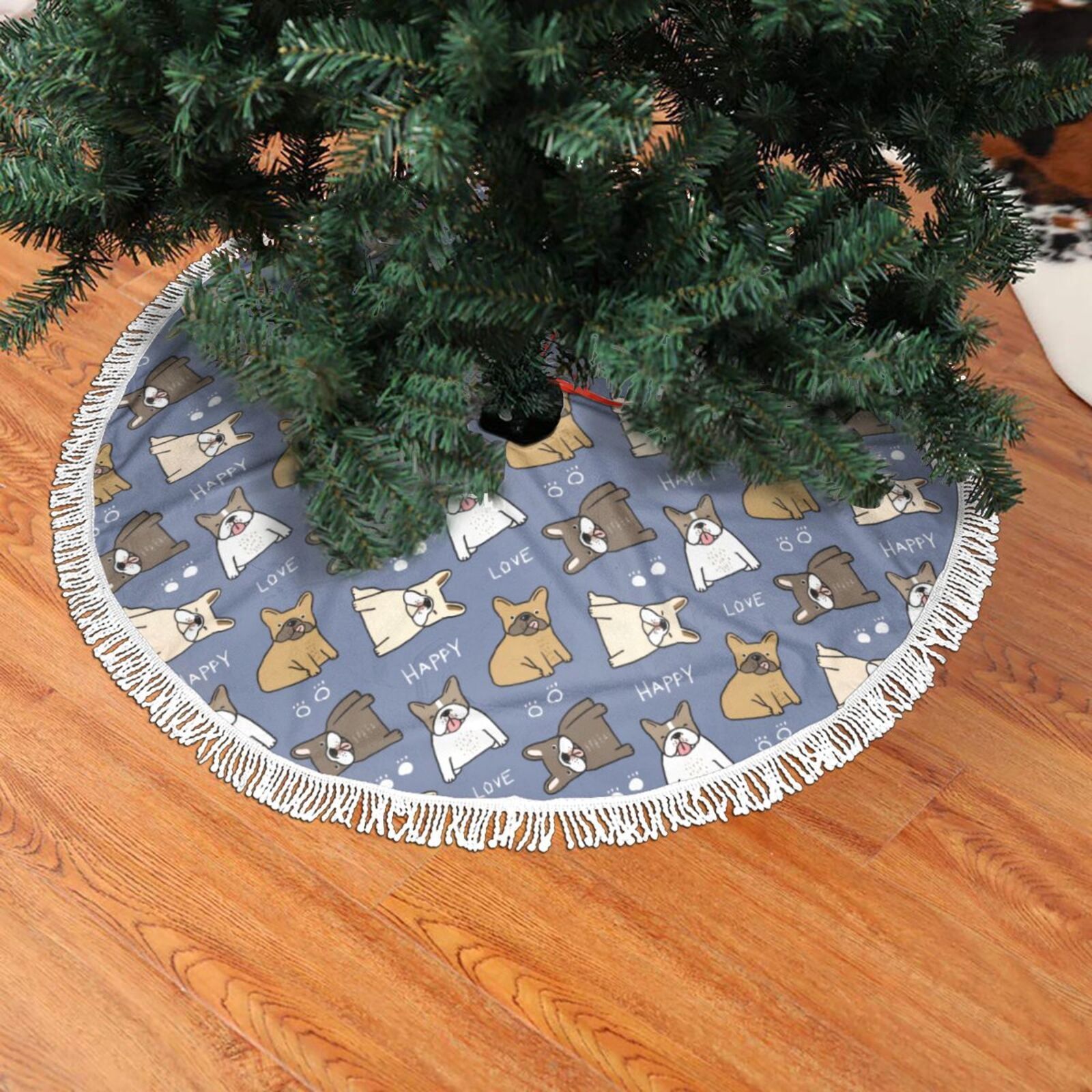 Halloween Christmas Tree Skirt, Cute French Bulldog Funny Happy Tree ...