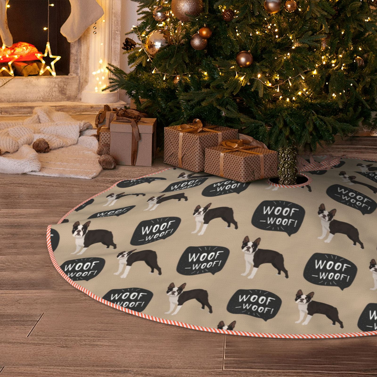 Halloween Christmas Tree Skirt - Dog boston terrier woof cute 48 Inches ...