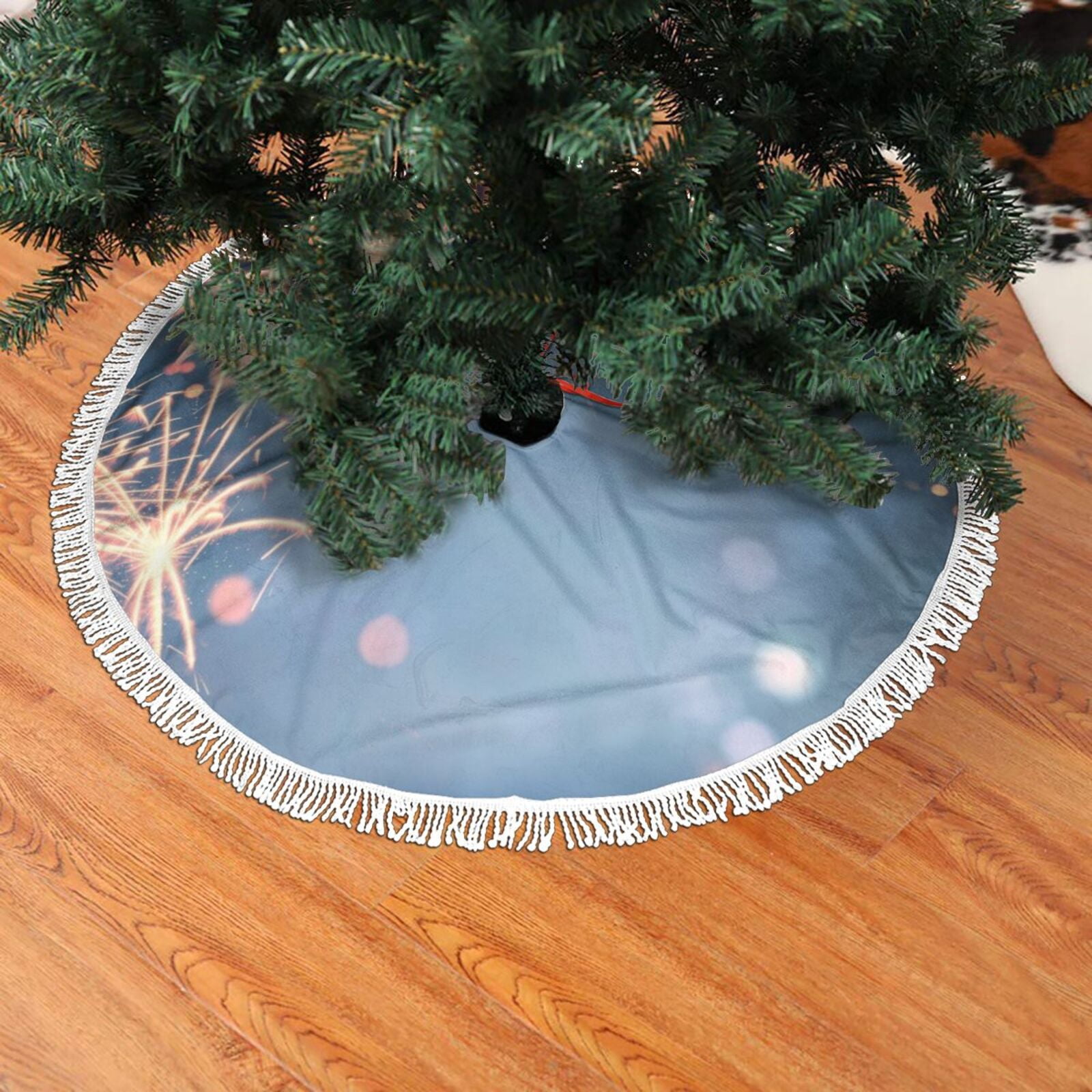 Halloween Christmas Tree Skirt, Gold And Blue colorful fire Tree Mat ...