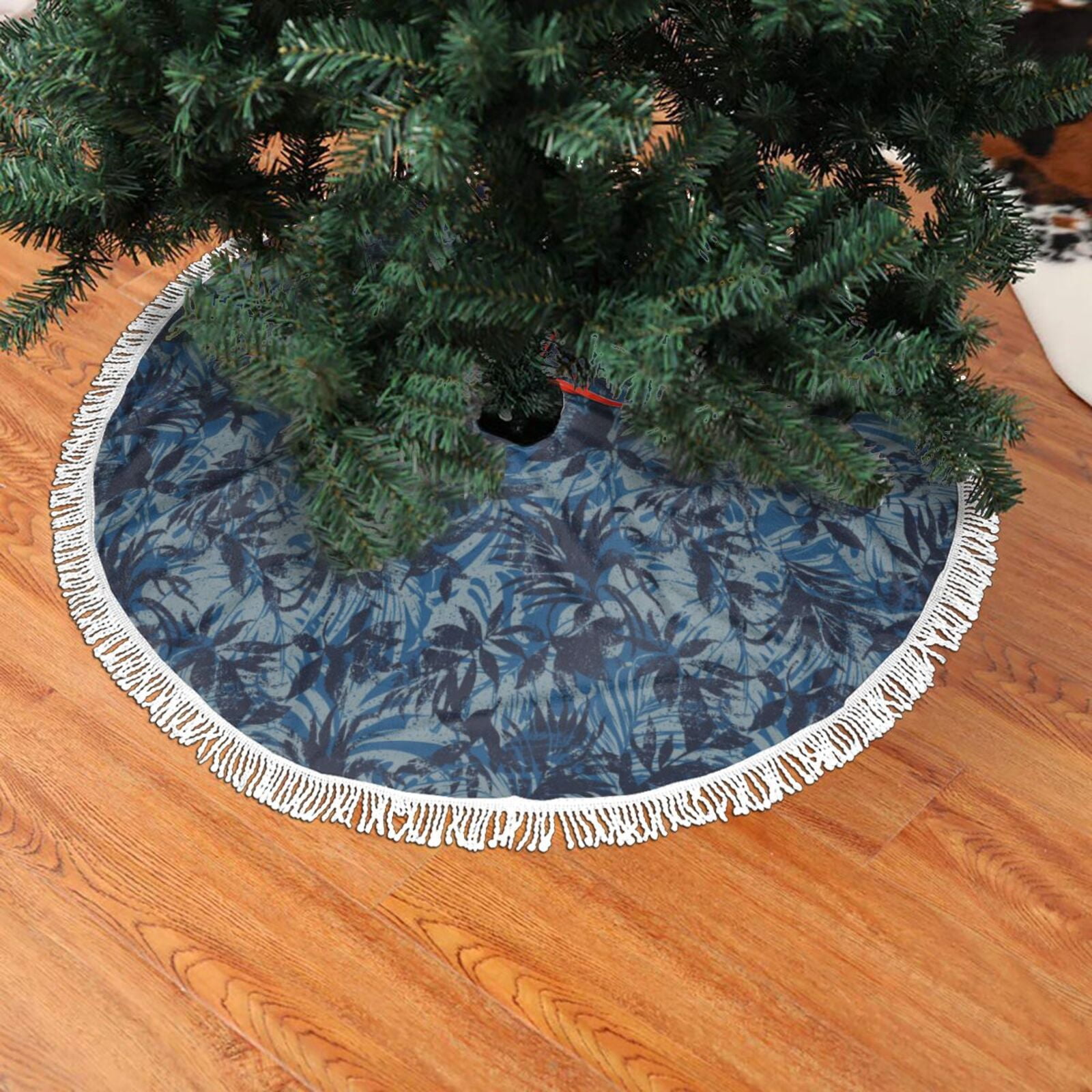 Halloween Christmas Tree Skirt, Hawaiian Style Retro Leaves Tree Mat ...
