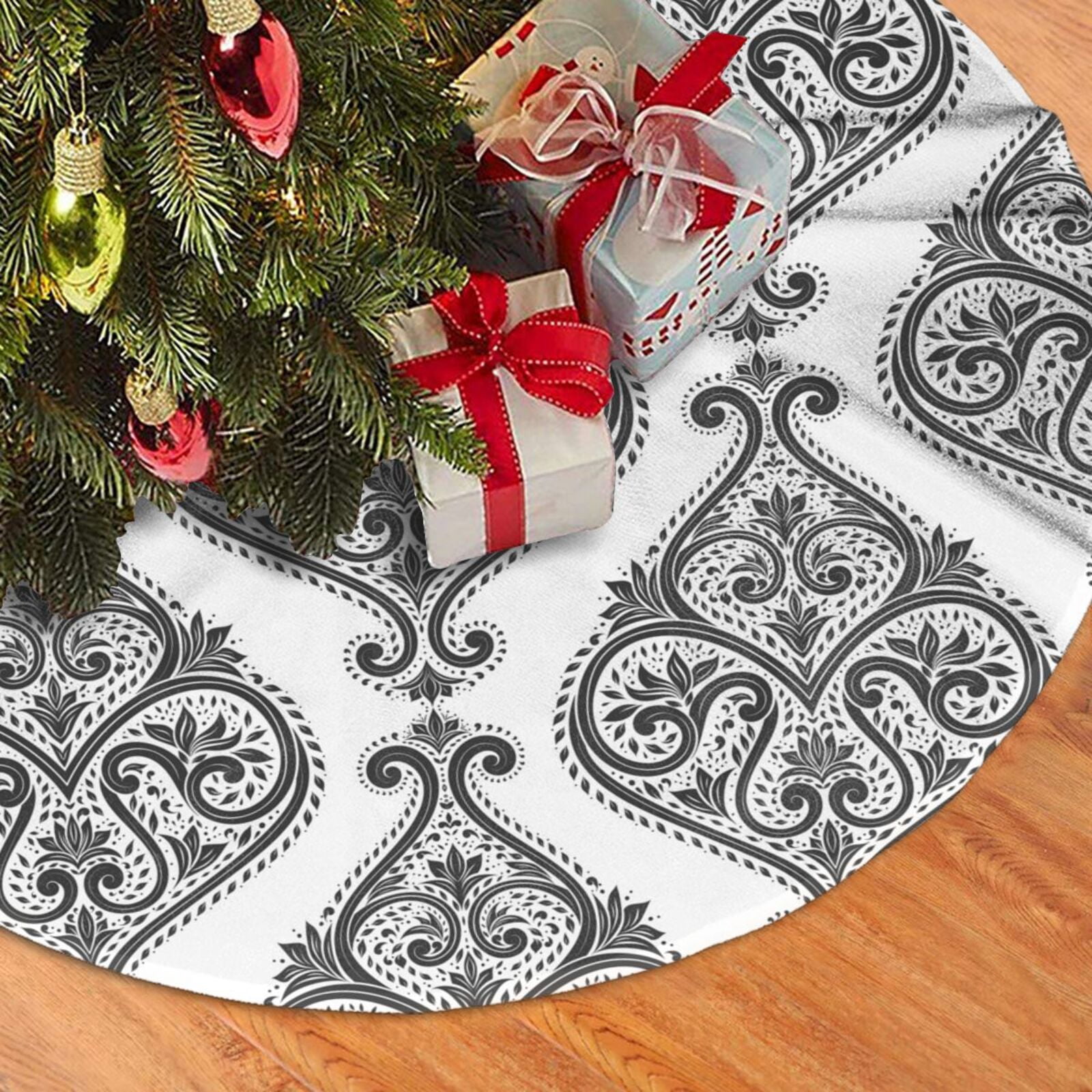 Halloween Christmas Tree Skirt - Paisley Pattern Black White Tree Mat ...