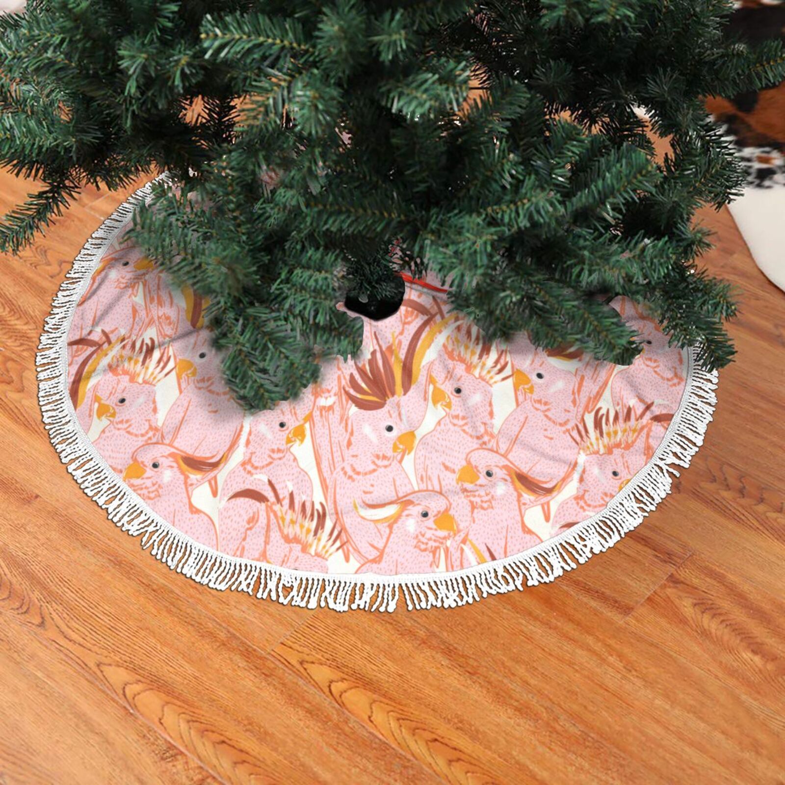 Halloween Christmas Tree Skirt, Pink Cockatoo Birds Tree Mat Tree Skirt ...