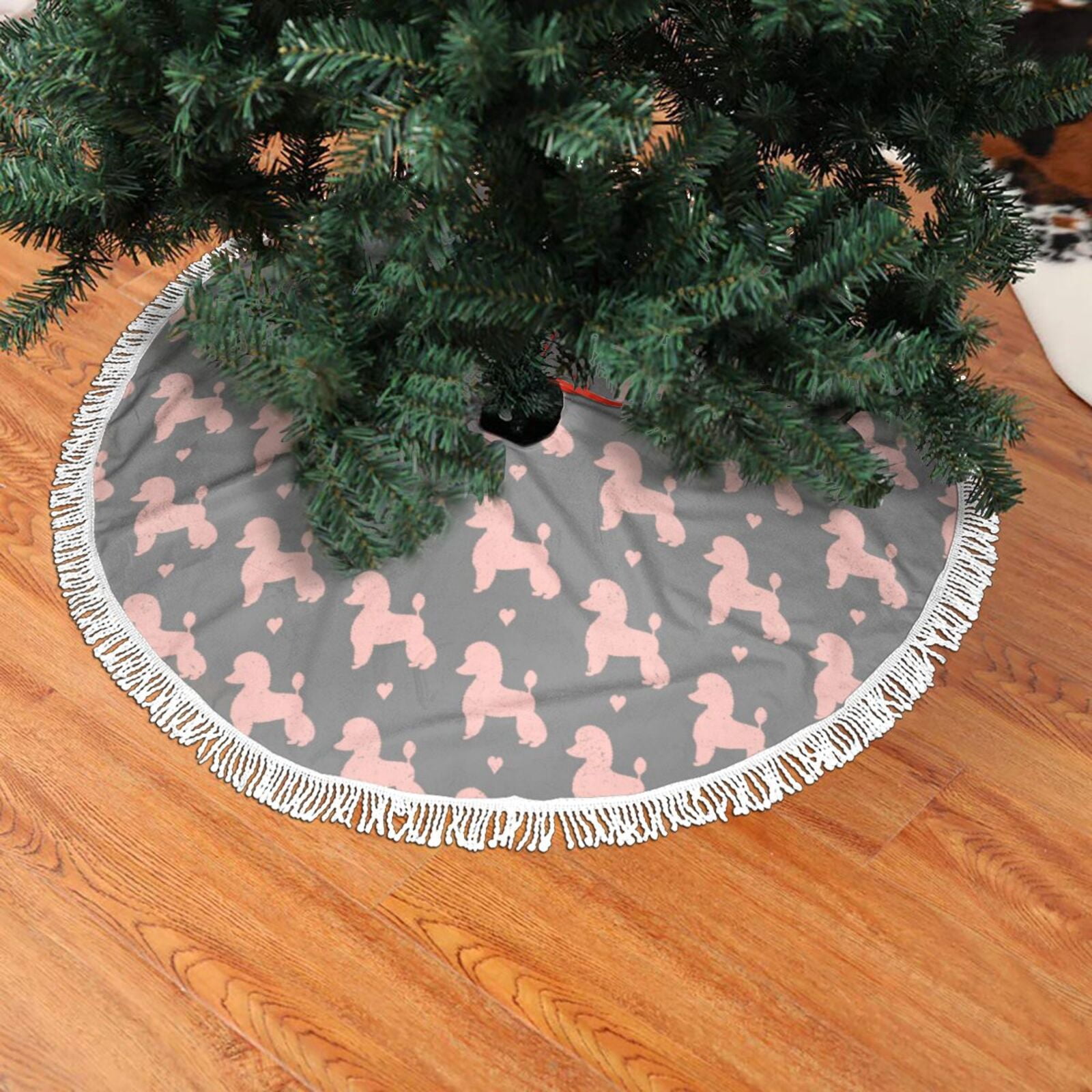Halloween Christmas Tree Skirt, Pink Cute Poodle Dog Tree Mat Tree ...