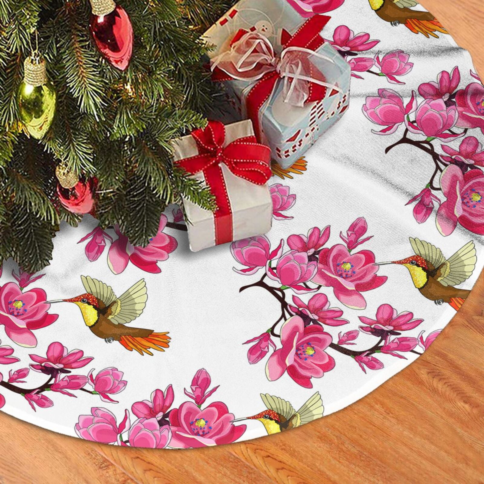 Halloween Christmas Tree Skirt - Pink Magnolia Hummingbird Tree Mat ...
