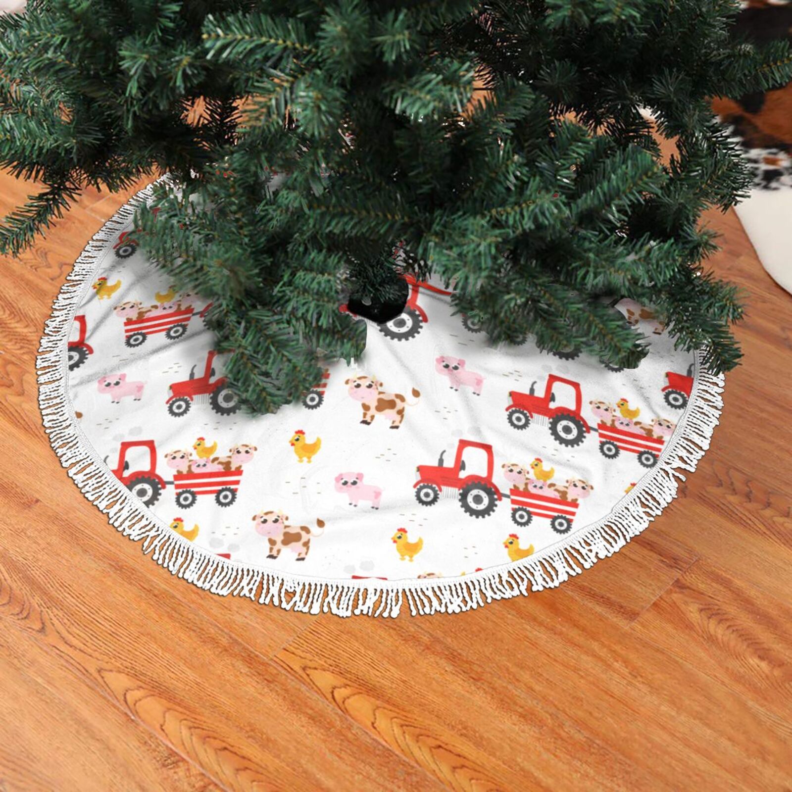Halloween Christmas Tree Skirt, Tractor With Farm Animals Tree Mat Tree ...