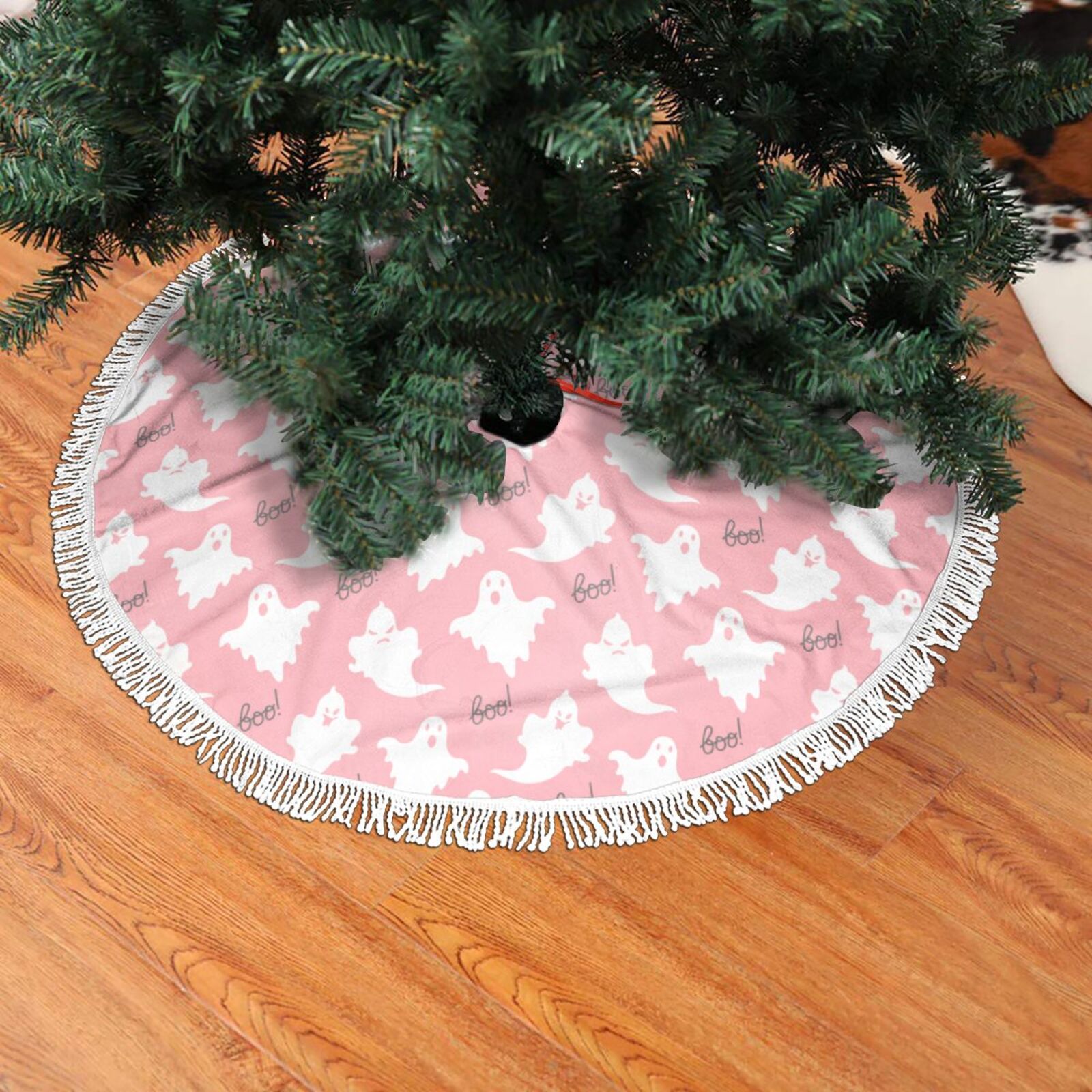 Halloween Christmas Tree Skirt, boo3 Tree Mat Tree Skirt with Fringe ...