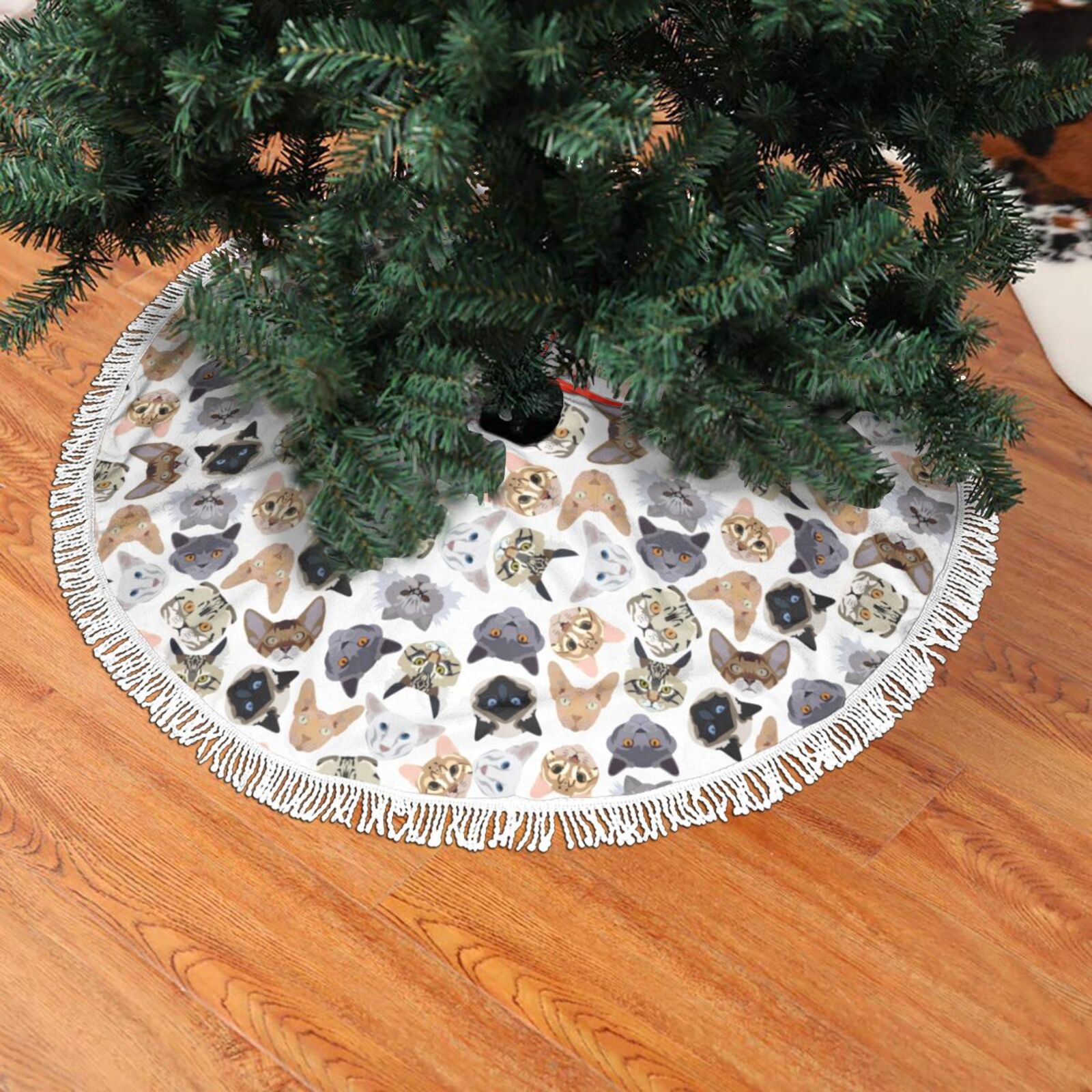 Halloween Christmas Tree Skirt, cute cat_C Tree Mat Tree Skirt with ...