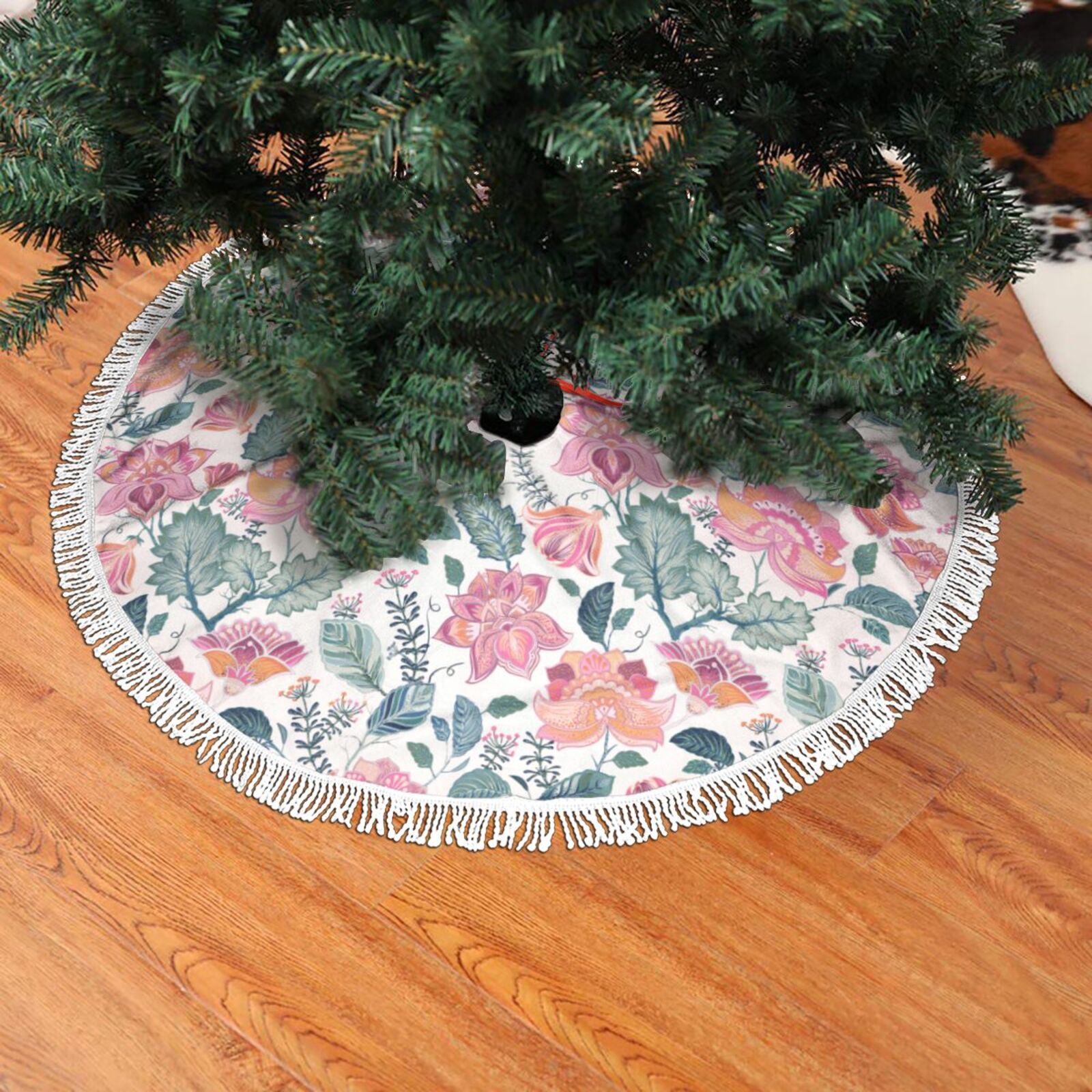 Halloween Christmas Tree Skirt, flower leaves Tree Mat Tree Skirt with ...