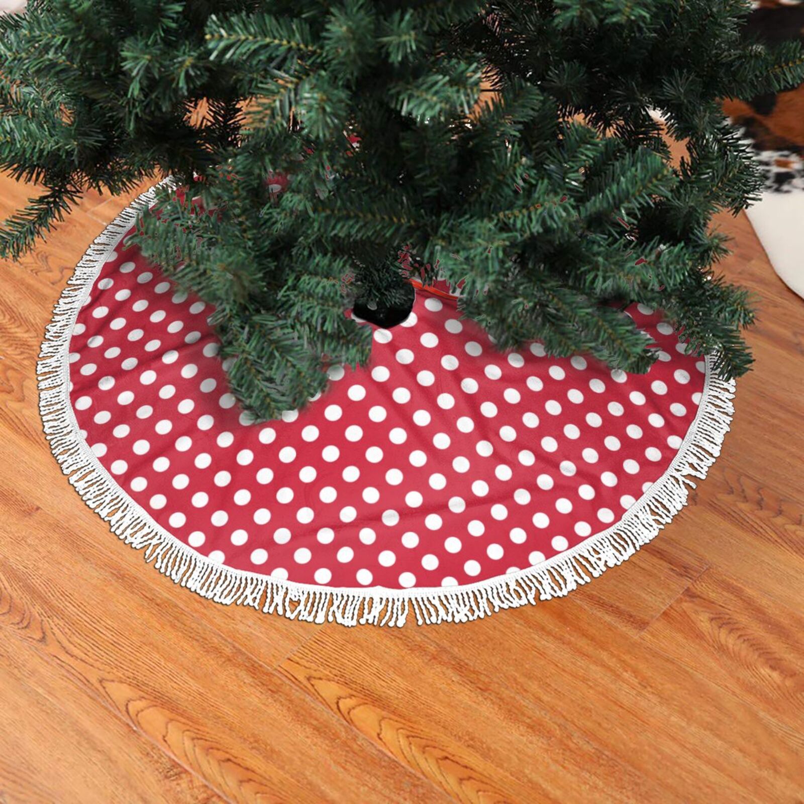 Halloween Christmas Tree Skirt, polka dots dark red Tree Mat Tree Skirt ...