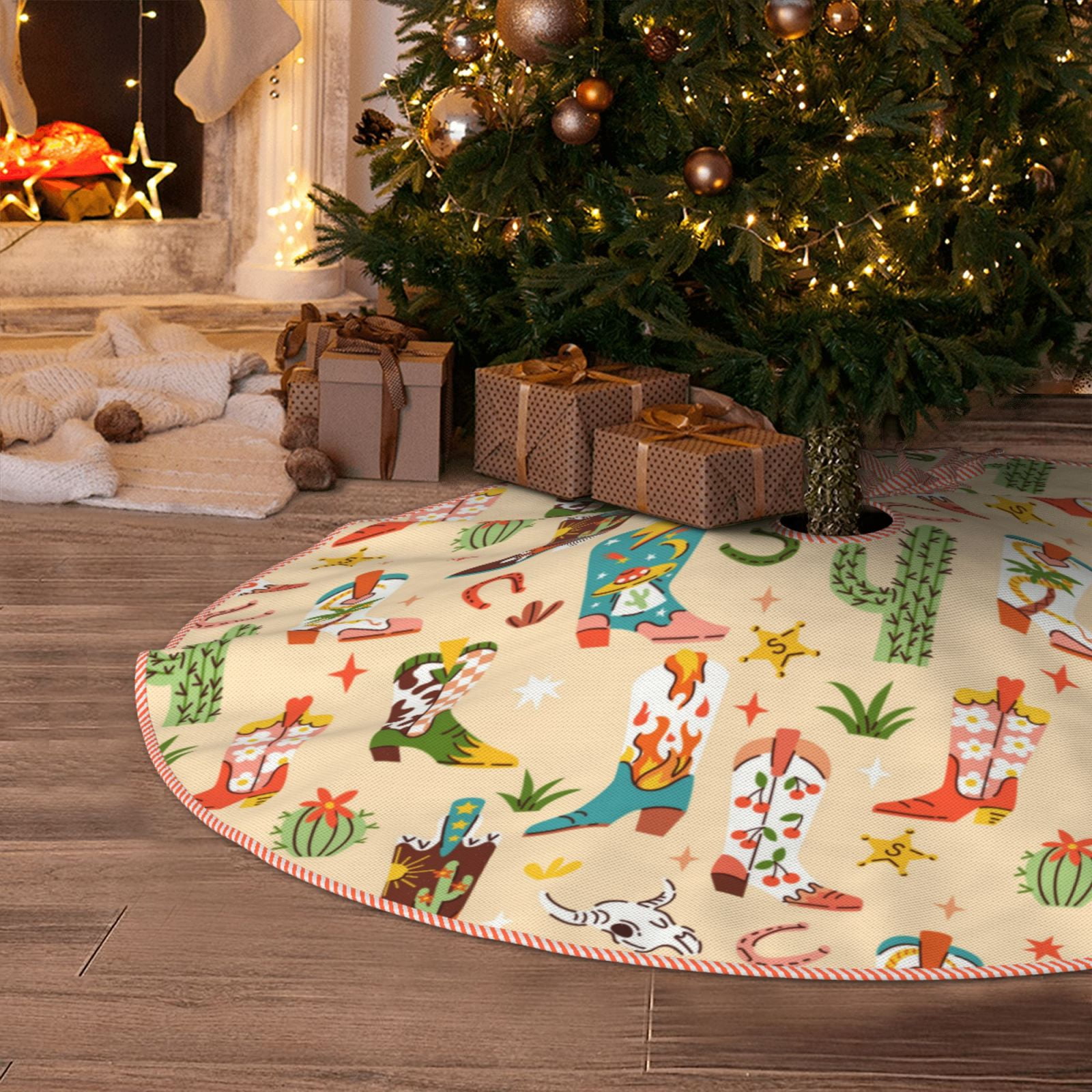 Halloween Christmas Tree Skirt - western style trendy cowboy boots 36 ...