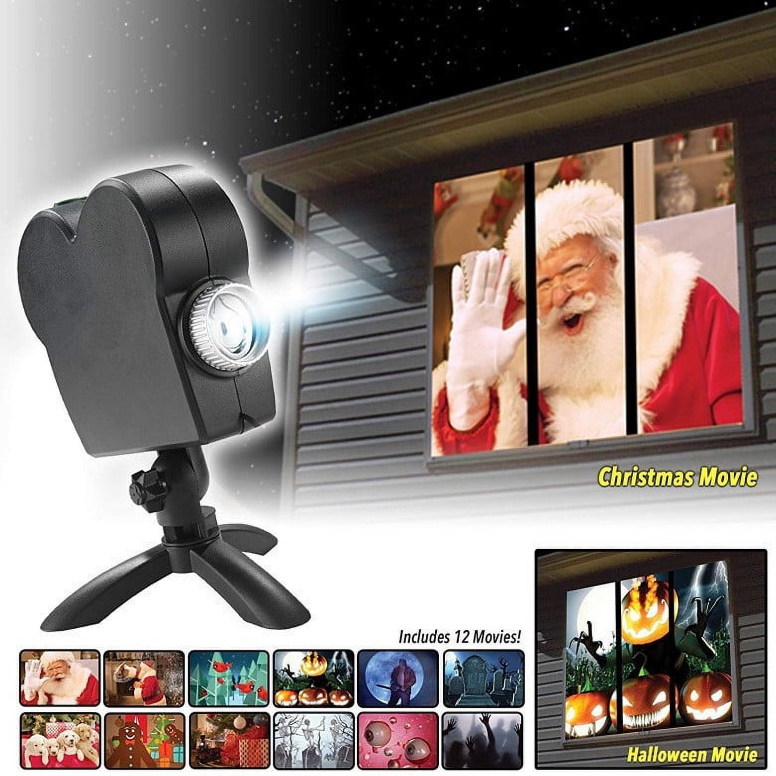 Halloween Christmas Window Projector with a Tripod, Built-in 12 Movies ...