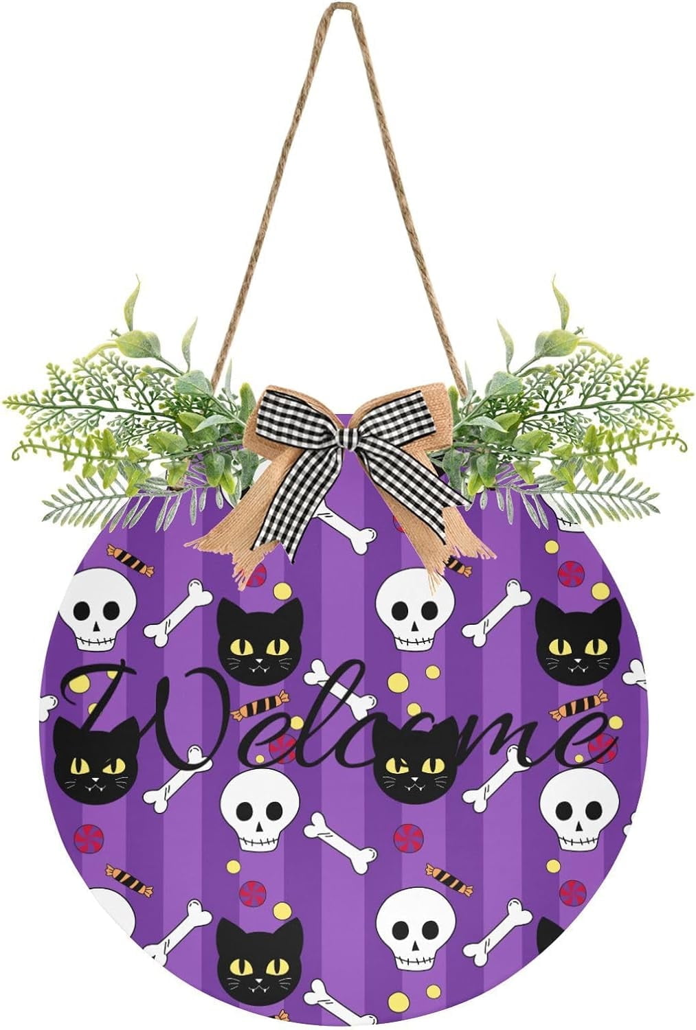 Halloween Civet and Skull Welcome Sign Front Door Round Wall Door Sign ...