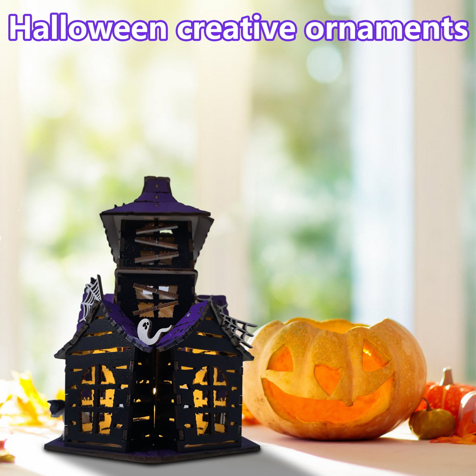 Halloween Clearance Creative 3D DIY Halloween Haunted House Decorations Wooden Party Decorations ...