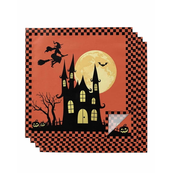 Halloween Cloth Napkins Set of 4 Reusable Dinner Napkins, Orange Horror ...