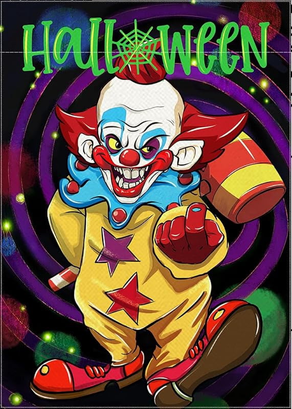 Halloween Clown Joker Decorative Garden Flag, Creepy Scary Circus ...