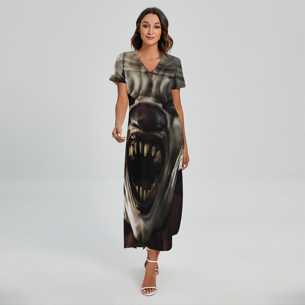 Halloween Clown Printed Short Sleeve Maxi Dress, Halloween Decorative ...