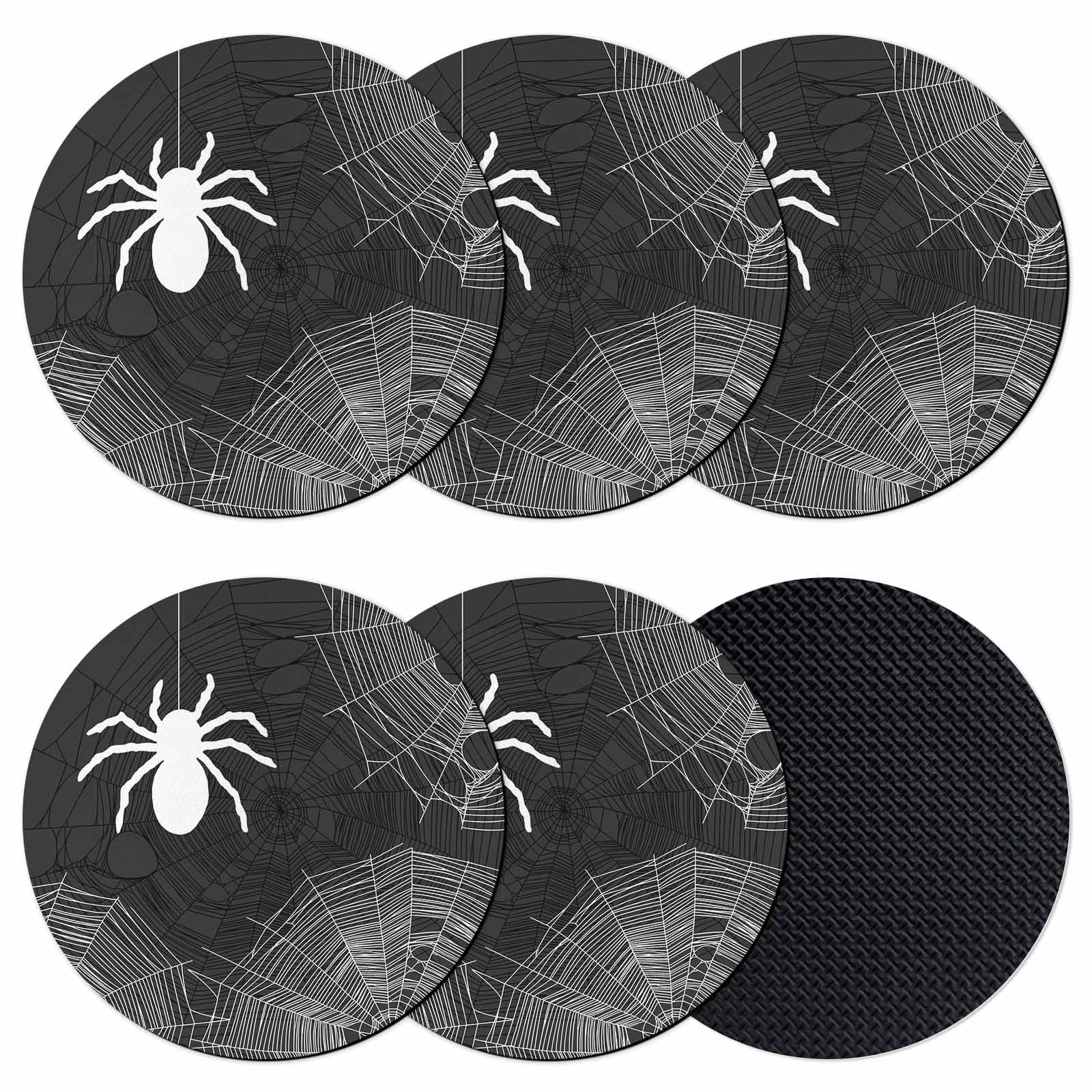 Halloween Coasters Set of 6, Absorbent Coasters for Drinks, Spiders ...
