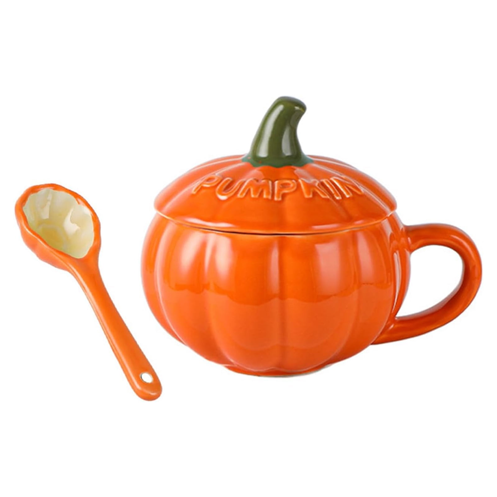 Halloween Coffee Mug, 17oz Cute Ceramic Pumpkin Mug with Lid and Spoon ...