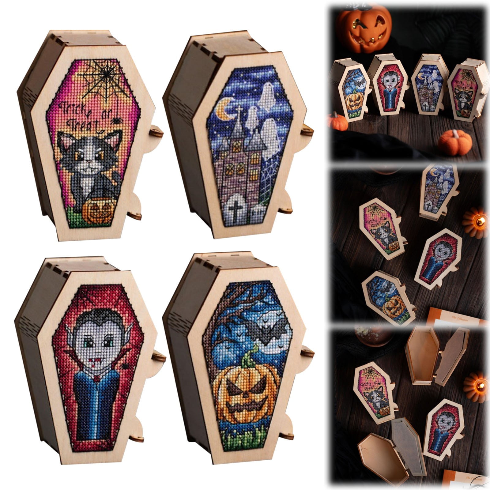 Halloween Coffin Kit Wooden Embroidery Kit DIY Halloween Needlework ...