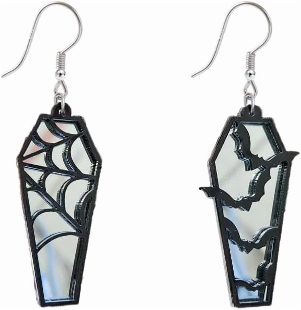 Halloween Coffin Mirror Asymmetric Hook Hoop Earrings Acrylic Bat ...