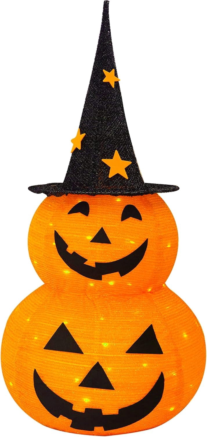 Halloween Collapsible Pumpkin Decorations, Pre-Lit Light Up 50 LED ...