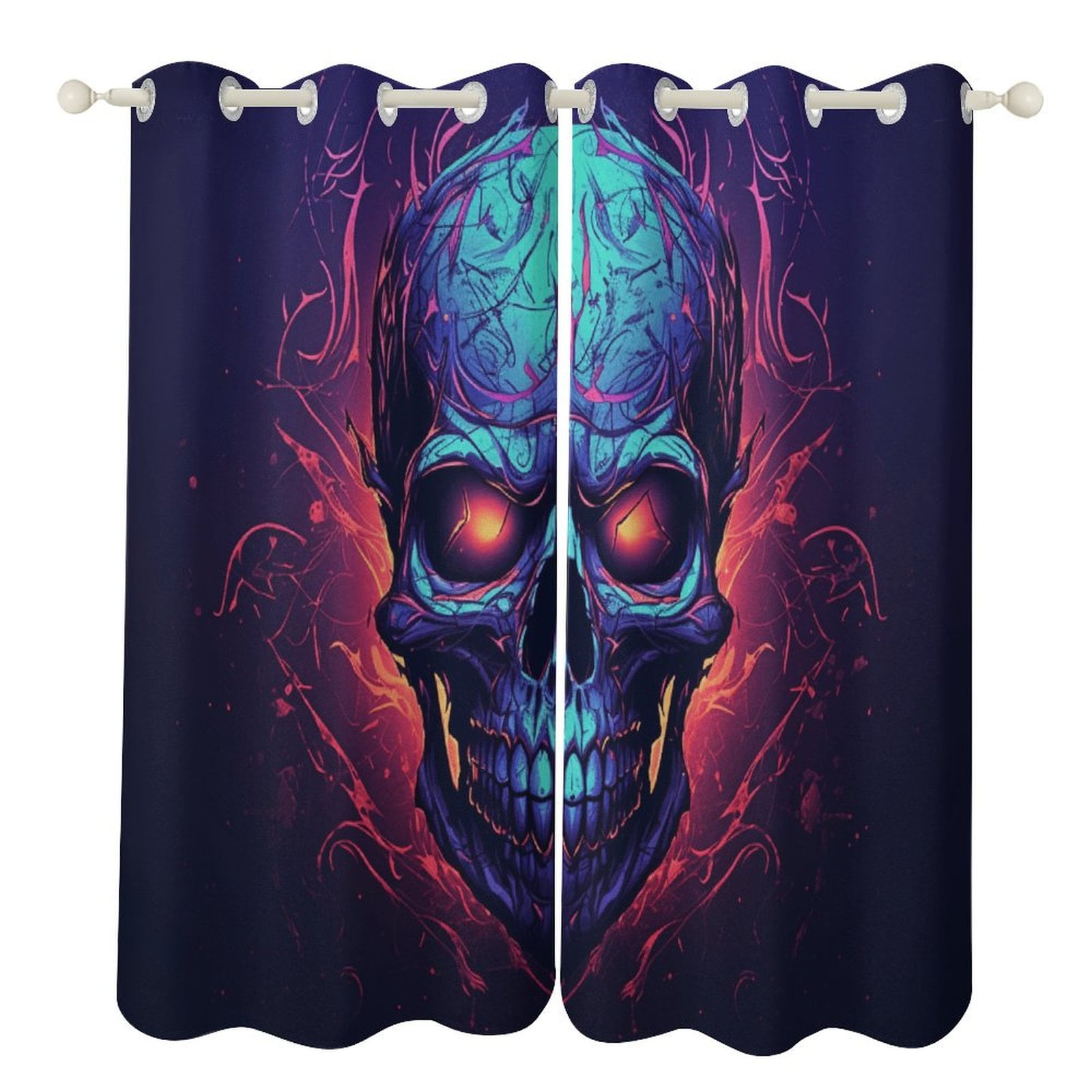 Halloween Colored Skull 2 Panels 3D Printing Pattern Curtain for ...