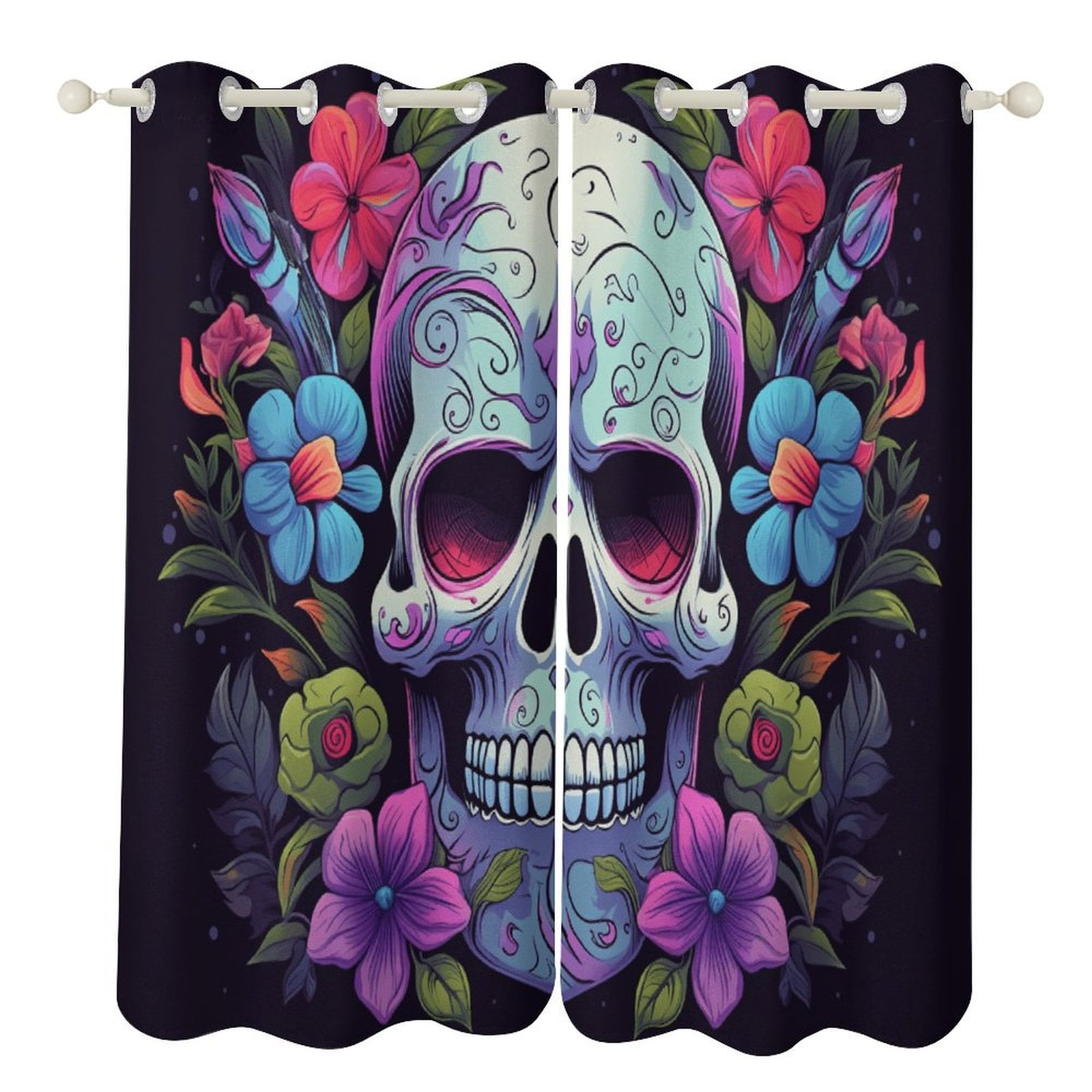 Halloween Colored Skull 2 Panels 3D Printing Pattern Curtain for ...