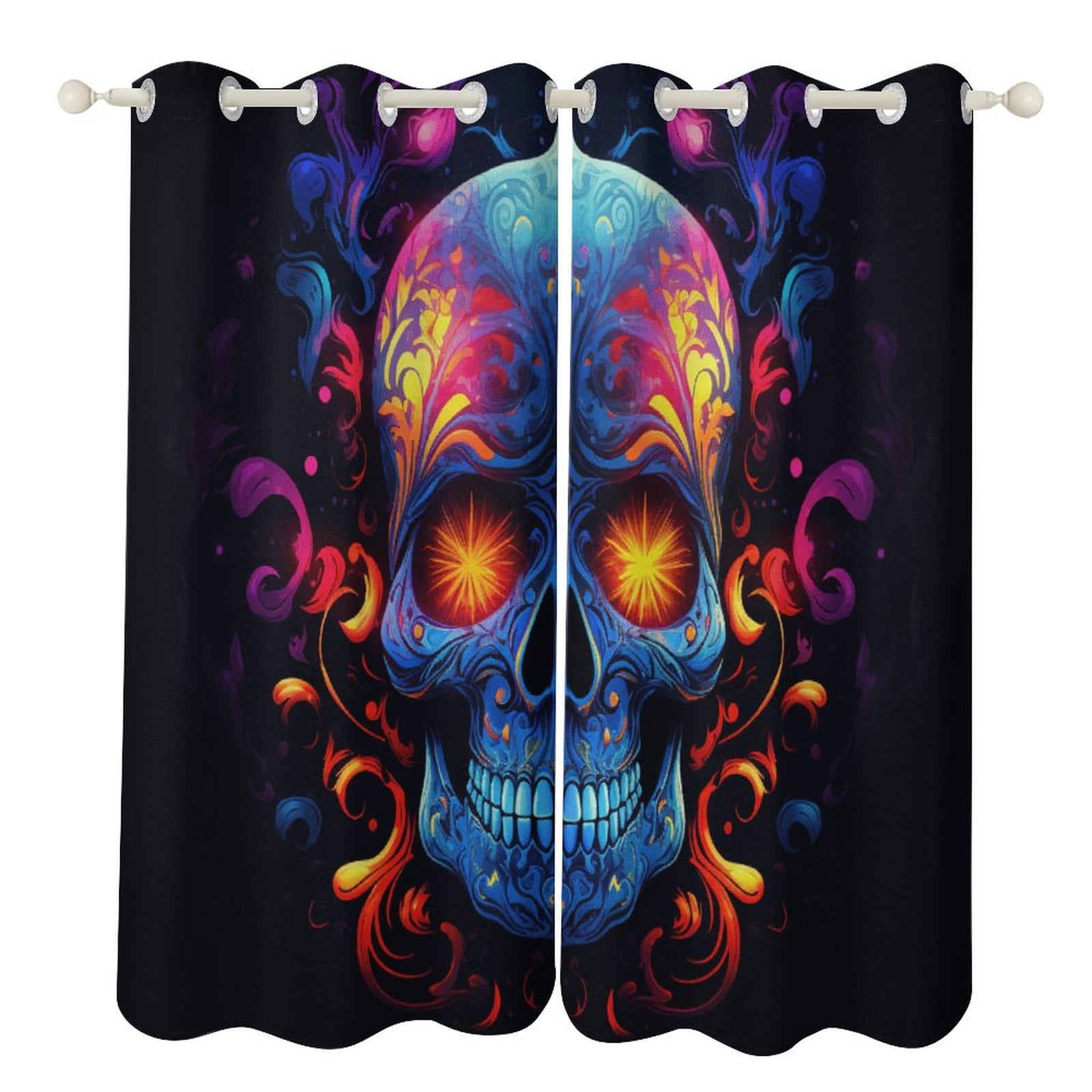 Halloween Colored Skull 2 Panels Curtains for Bedroom Living Room ...