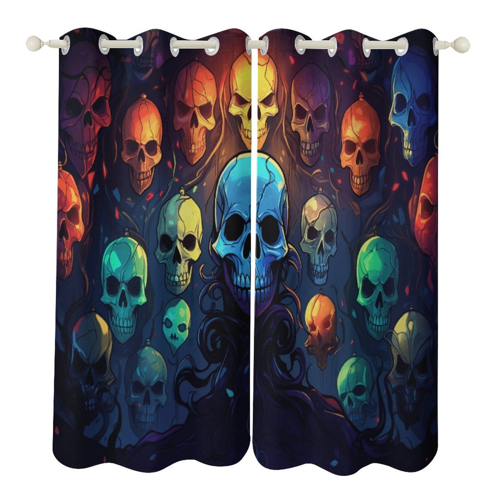 Halloween Colored Skull Blackout Window Curtains for Bedroom Living ...