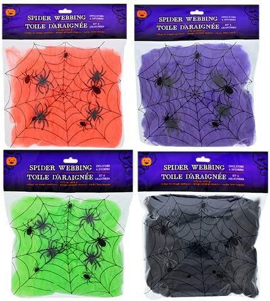 Halloween Colorful Faux Spider Webs with Plastic Spiders Bundle of 4 ...