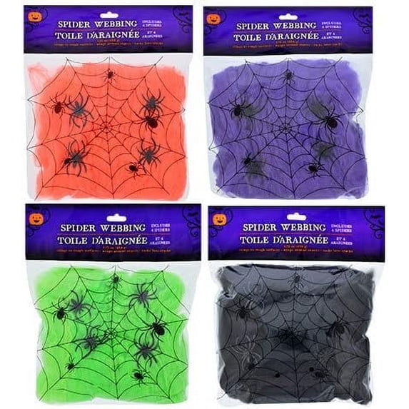Halloween Colorful Faux Spider Webs with Plastic Spiders Bundle of 4 ...