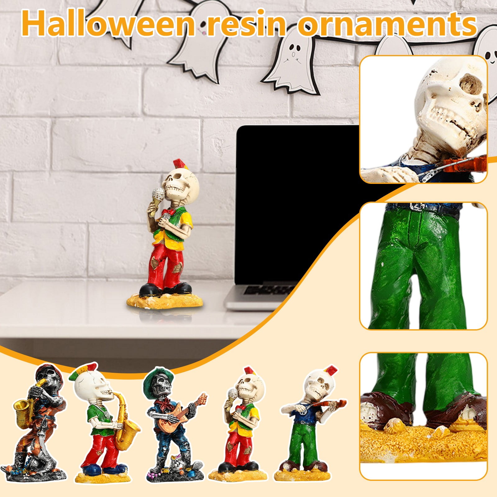 Halloween Colorful Singing Skeleton Figurine With Microphone, Unique ...