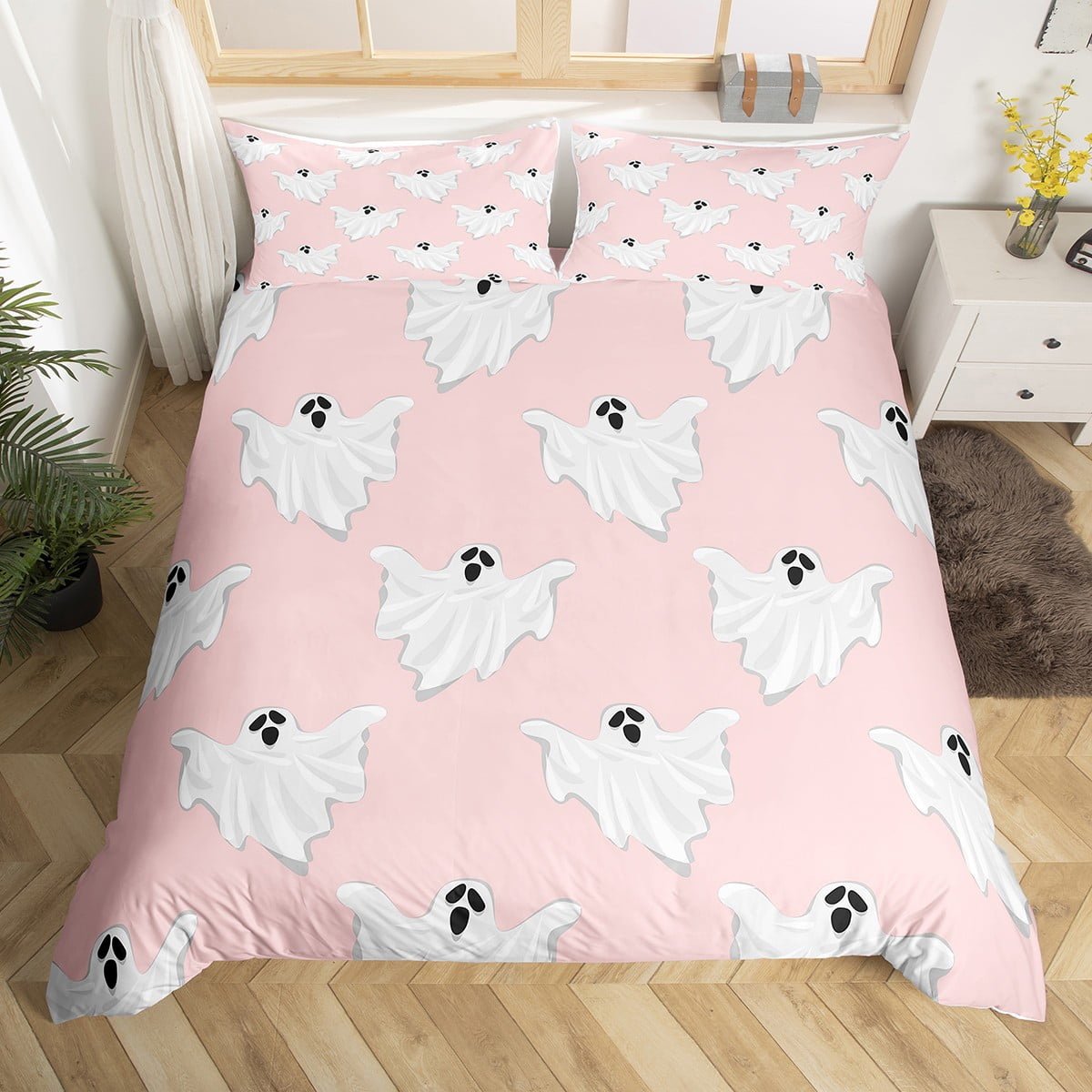 Halloween Comforter Cover Cute Cartoon Ghost Duvet Cover, Spooky Shadow ...