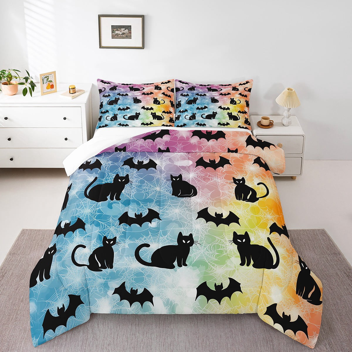 Halloween Comforter Set Black Cat Bat Down Comforter Child Bedroom ...