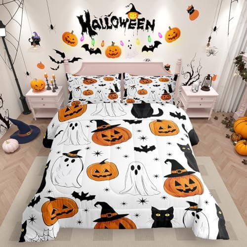 Halloween Comforter Set Cute Ghost Bedding Set King Size,Spooky Gothic ...