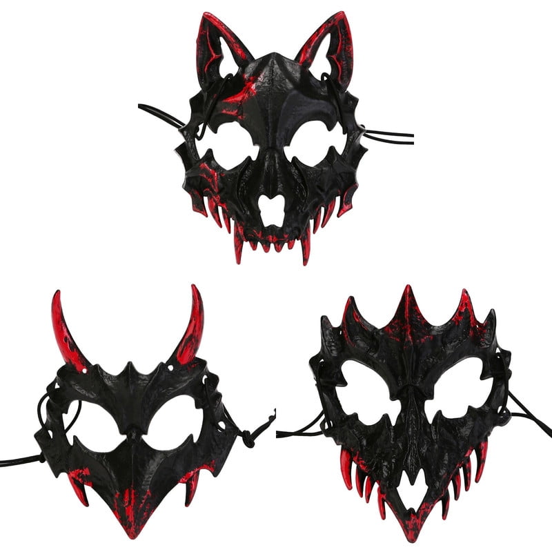 Halloween Cool Fanged Black & Red Masks, Tiger, Yasha, Tengu, Human ...