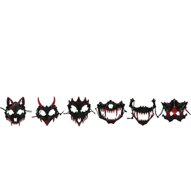 Halloween Cool Fanged Black & Red Masks, Tiger, Yasha, Tengu, Human ...