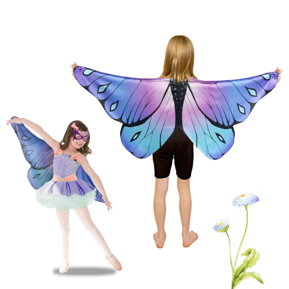 Halloween Cosplay Butterfly Wing Cape With Mask Costume Cloak Girls ...