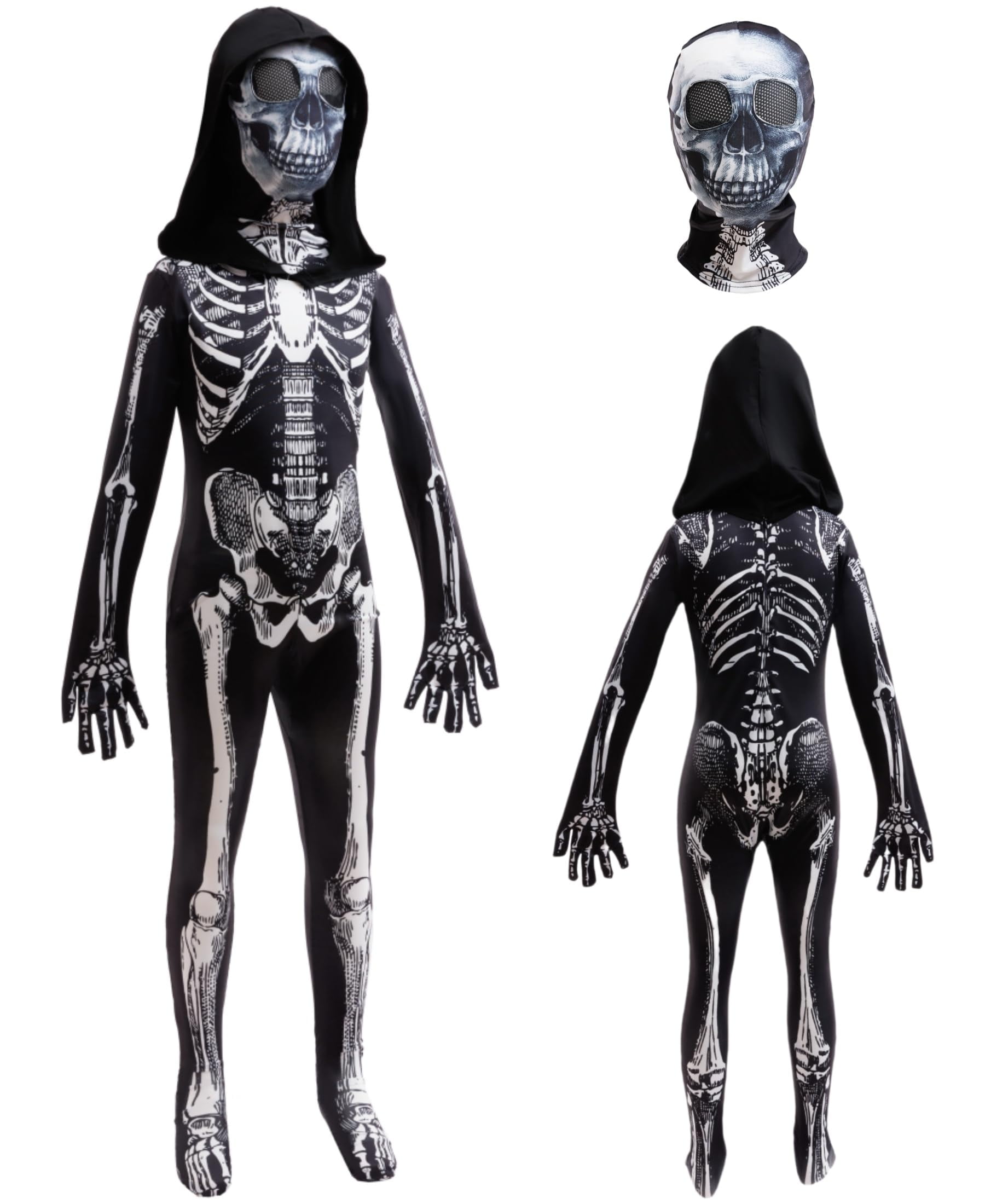 Halloween Skeleton Costume for Kids Black and White Scary Skeleton Jumpsuit Onesie Dress up with ...