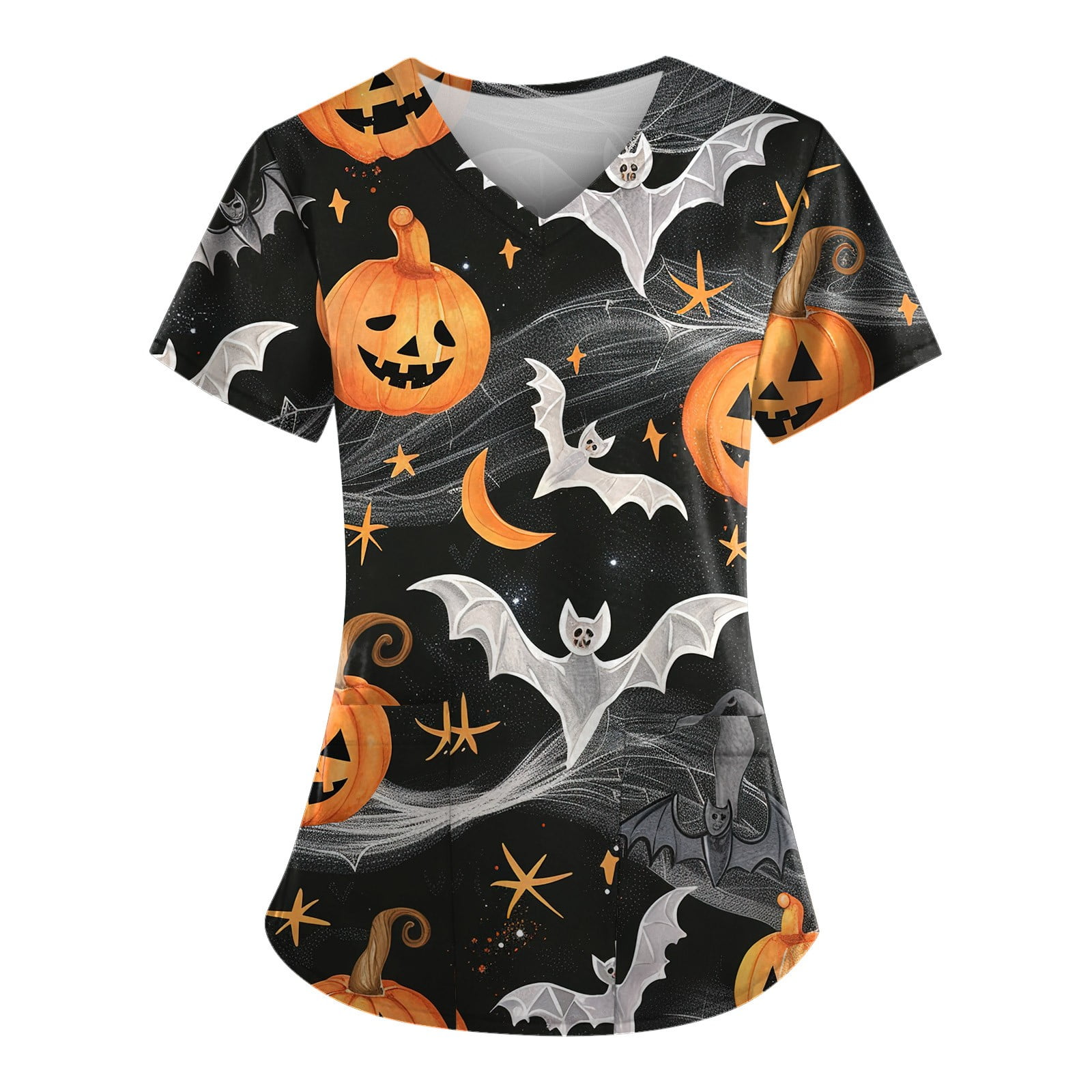 Halloween Costumes Adult,Halloween Pumpkin & Spider Print Scrubs Top ...