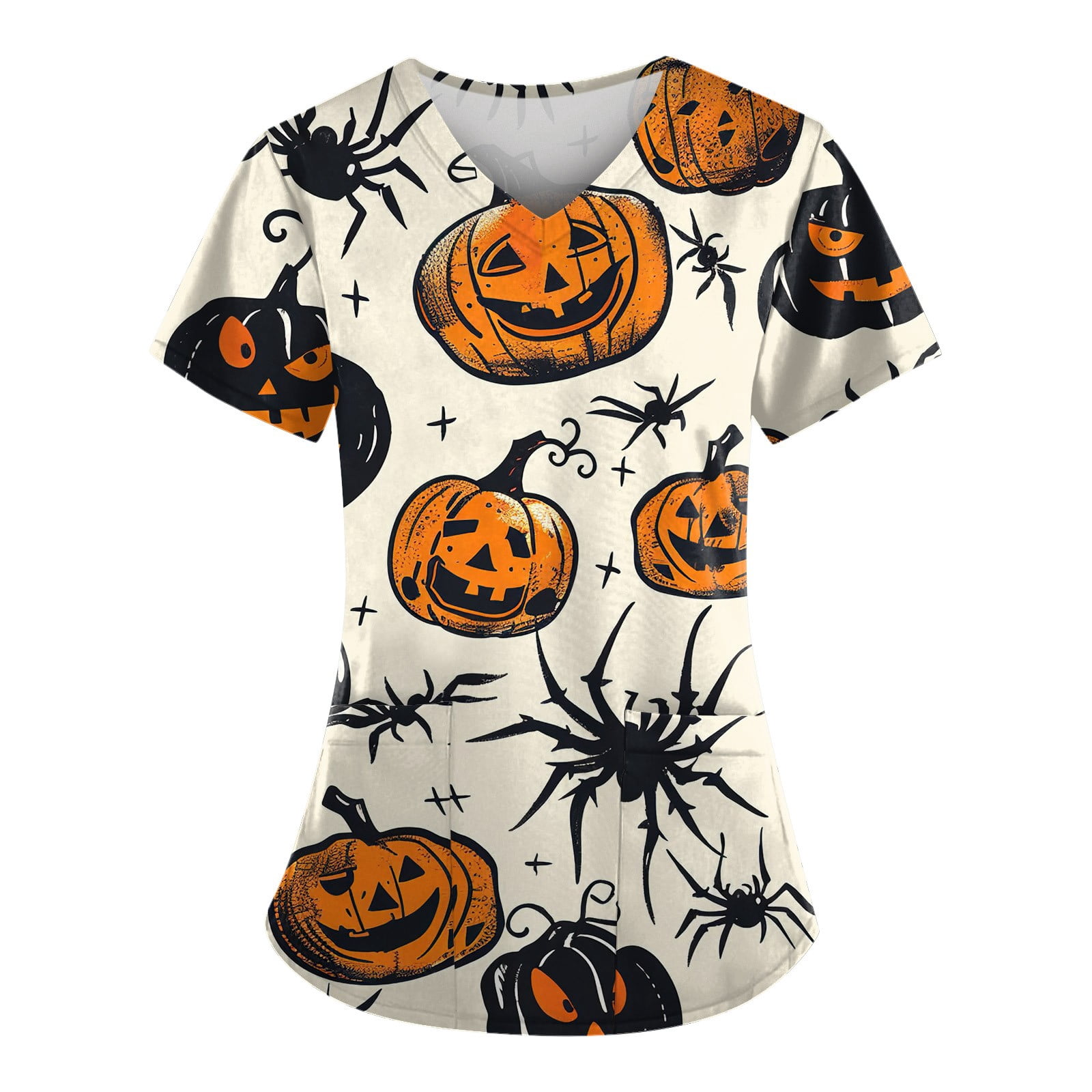 Halloween Costumes Adult,Halloween Pumpkin & Spider Print Scrubs Top ...