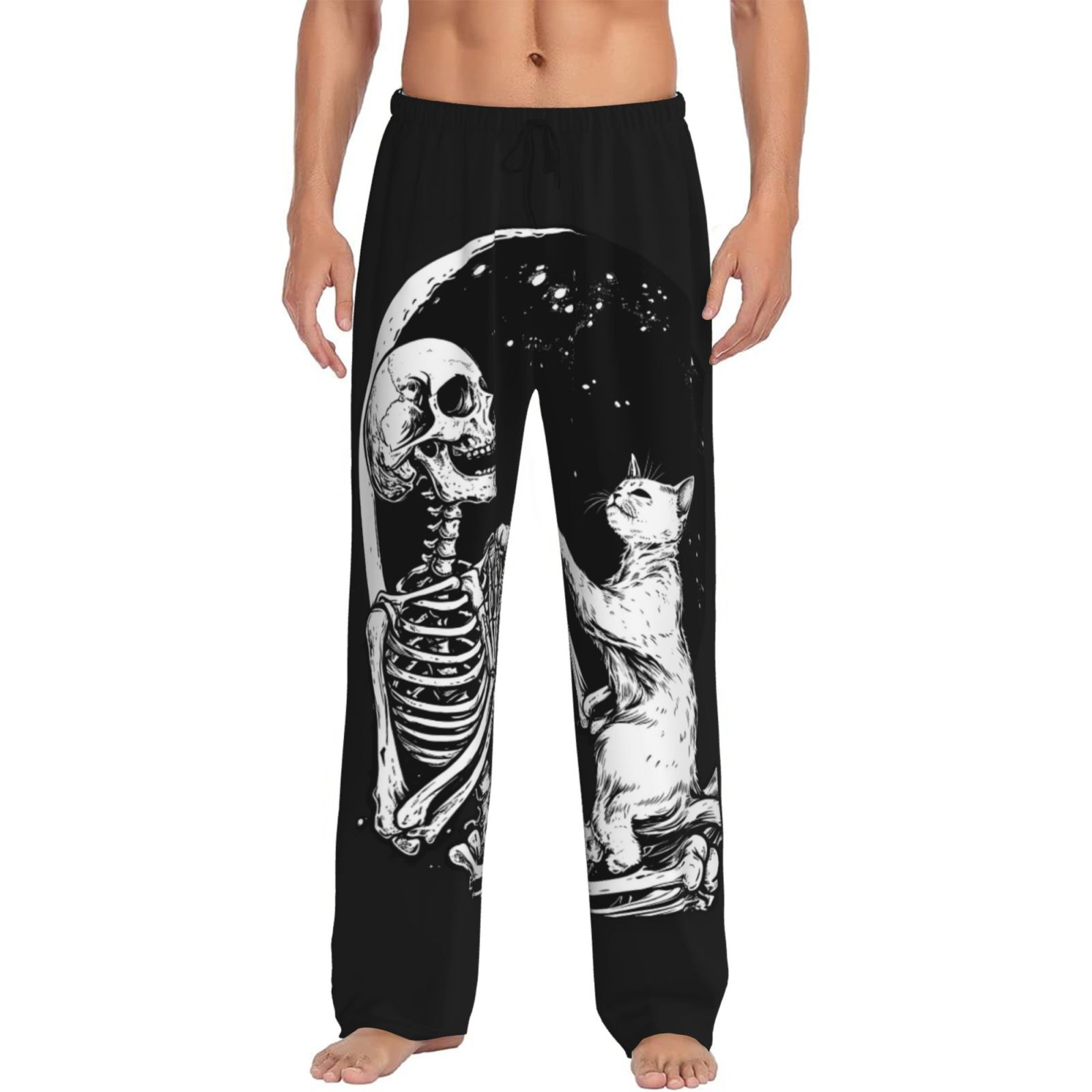 Halloween Costumes Mens Pajama Pants, Halloween Vintage Skeleton Cat ...