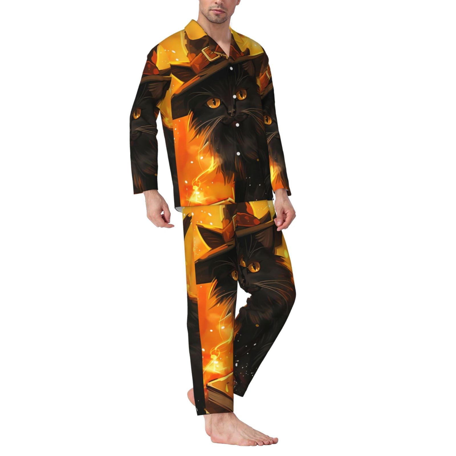 Halloween Costumes Mens Pajamas Set, Halloween Bat Witch Hat Black Cat ...