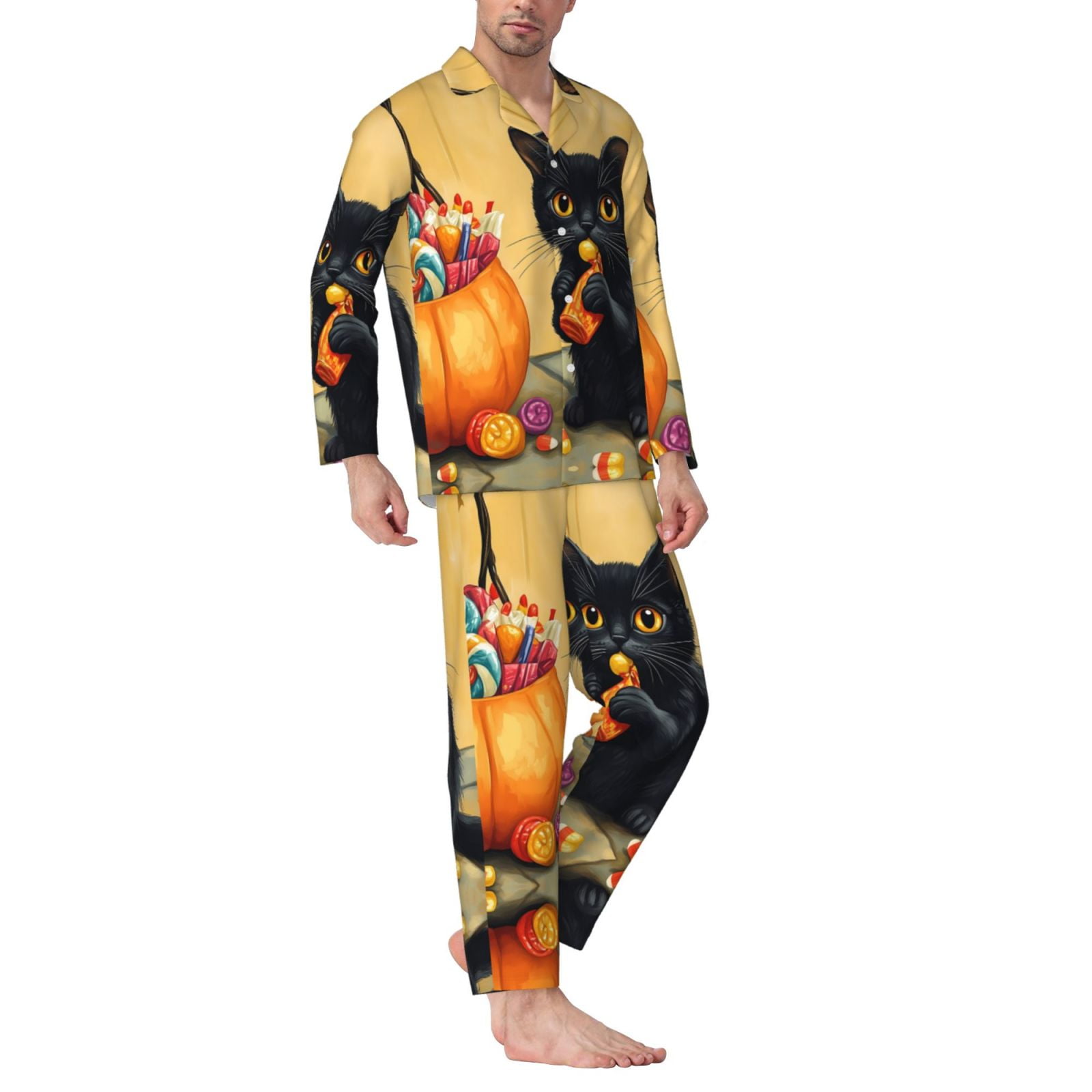 Halloween Costumes Mens Pajamas Set, Halloween Cute Candy Black Cat ...